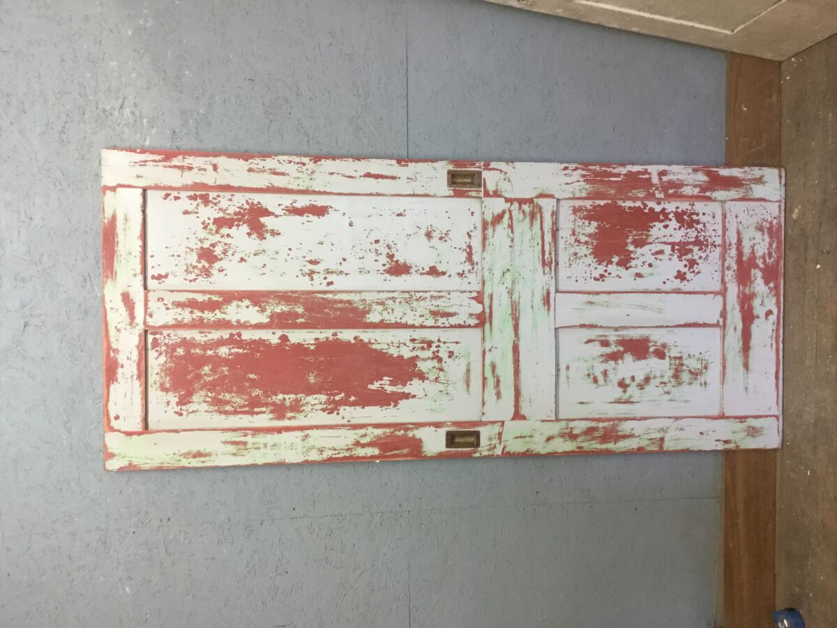 Red & Destressed 4 Panel Door - Authentic Reclamation