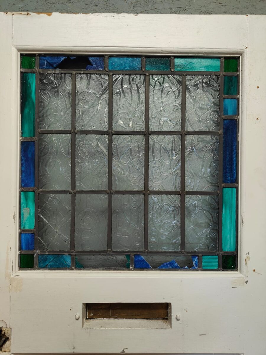 Blue Door With Stained Glass - Authentic Reclamation