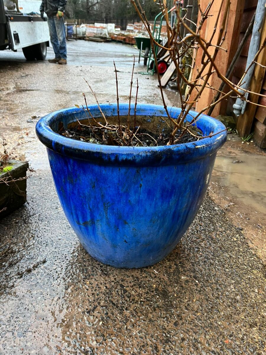 Glazed Blue Terracotta Pot - Authentic Reclamation