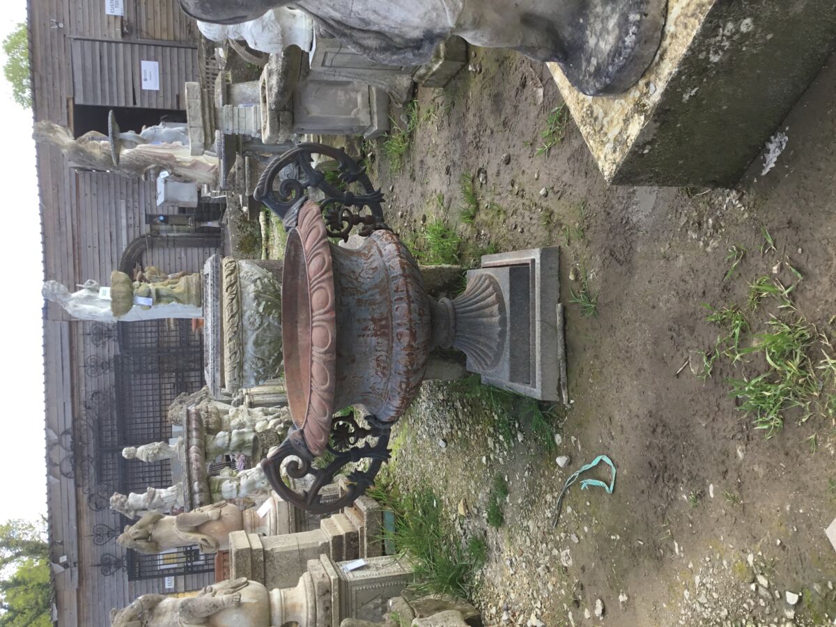 Cast Iron Urn with Beautiful Detailed Handles - Authentic Reclamation