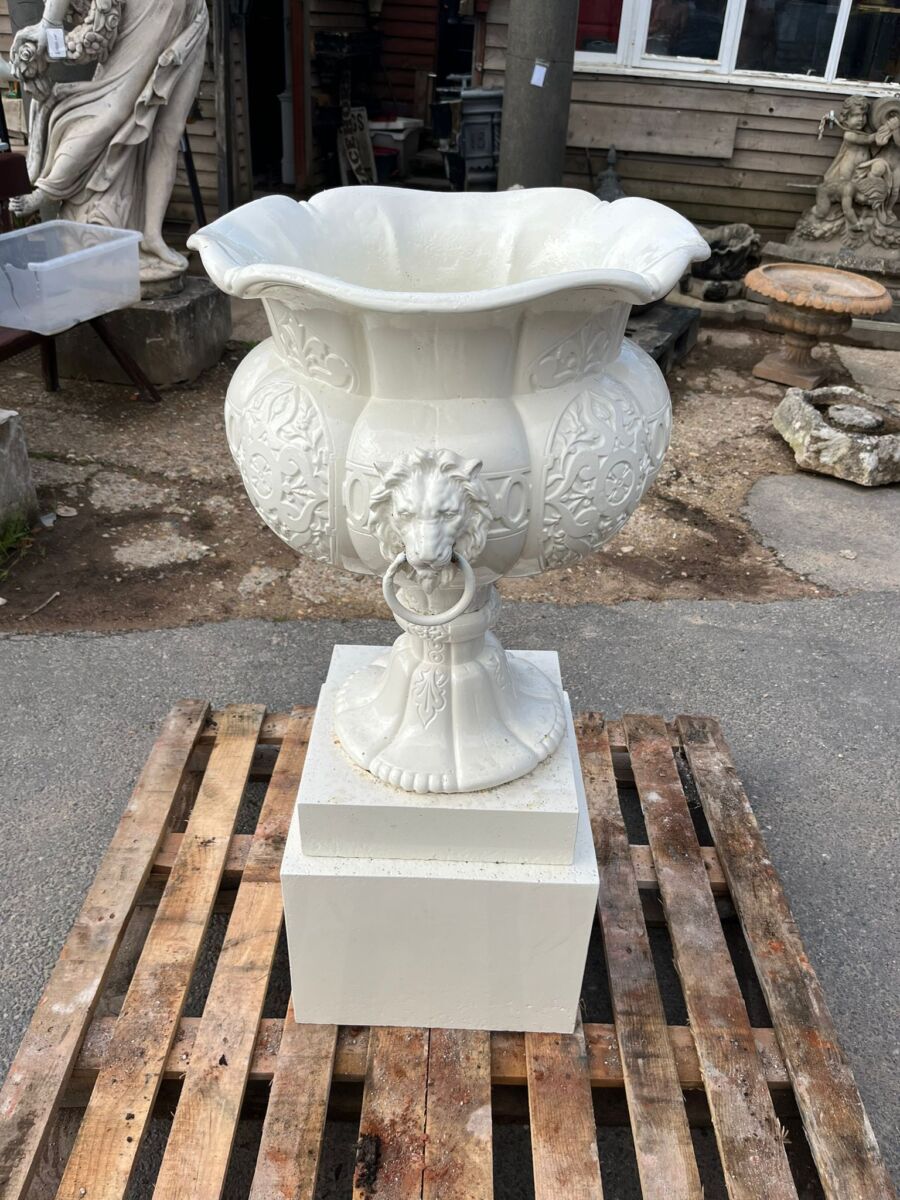 Fantastic Enameled Urn With Plinth - Authentic Reclamation