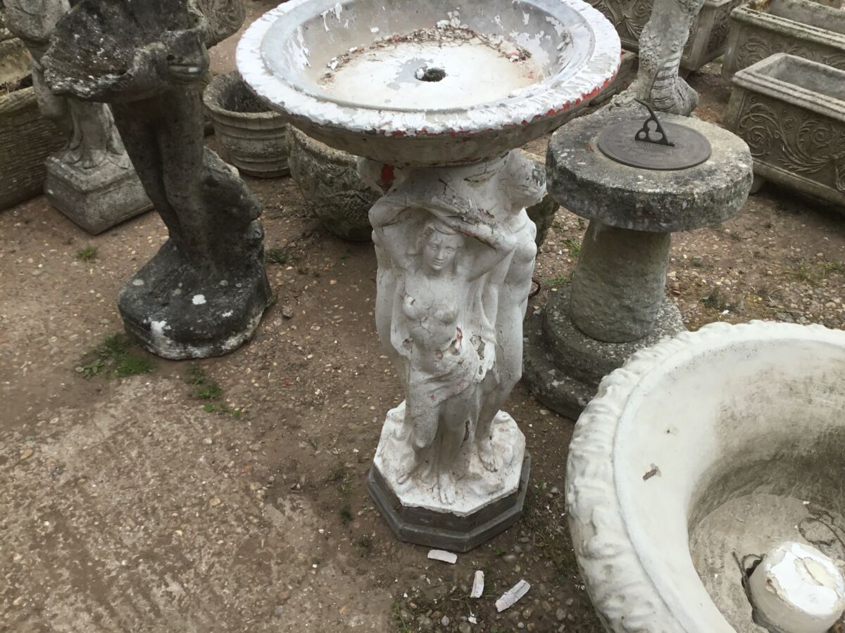 White Painted Bird Bath - Authentic Reclamation