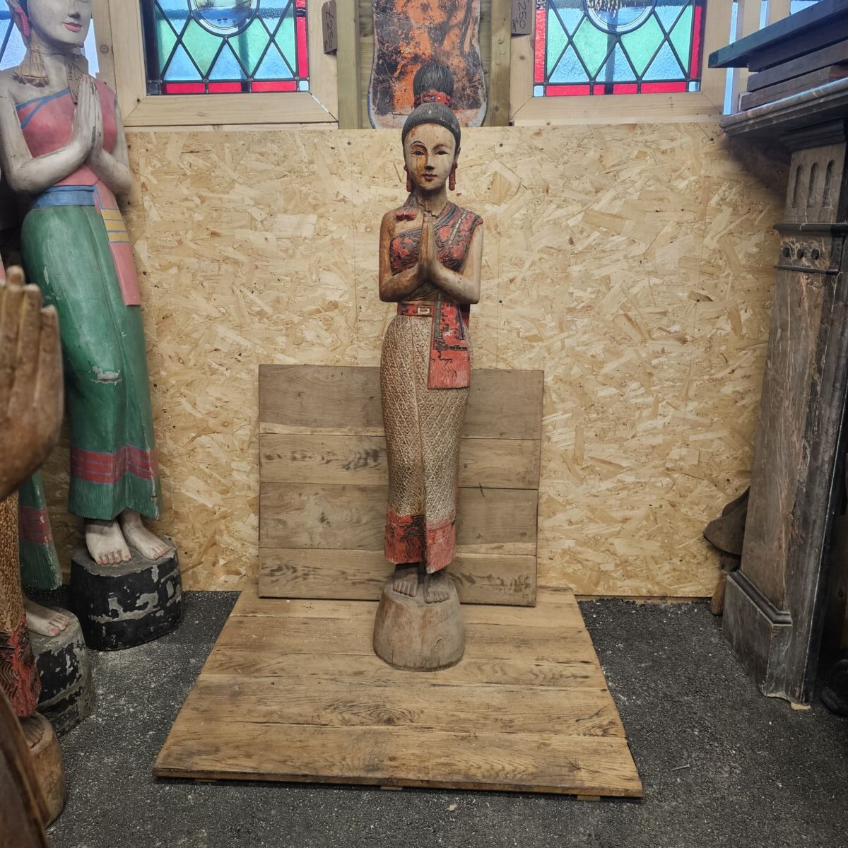 THAI SAWASDEE LADY WOODEN FIGURINE - Authentic Reclamation