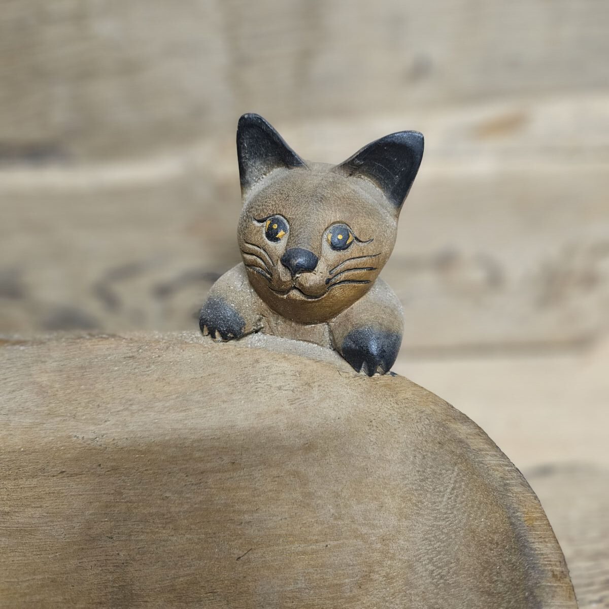 THAI RUSTIC WOODEN CAT TRAY - Authentic Reclamation