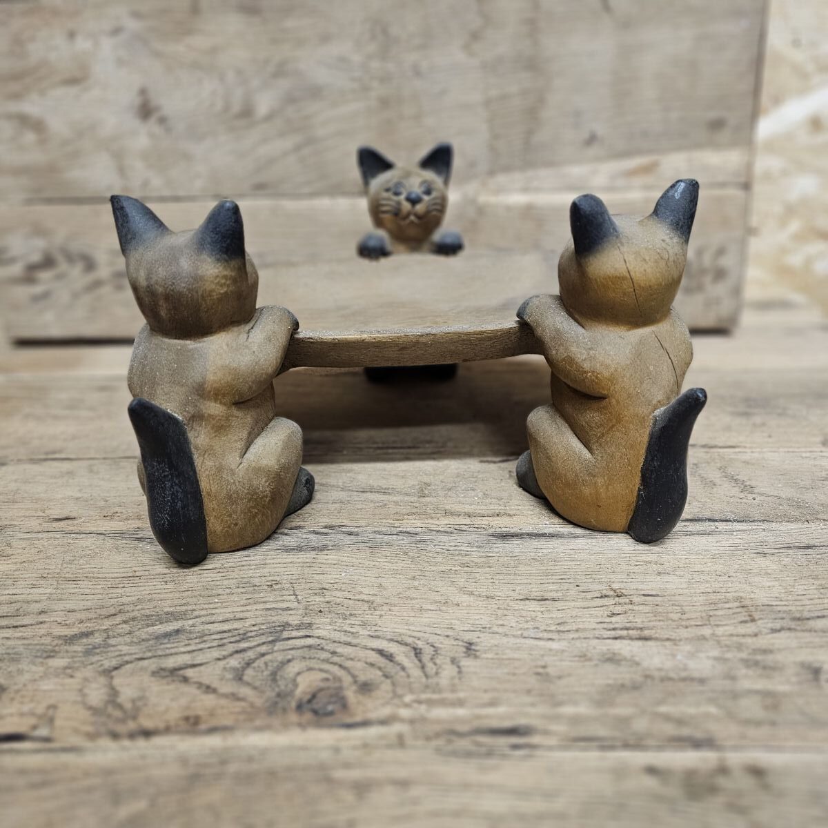 THAI RUSTIC WOODEN CAT TRAY - Authentic Reclamation