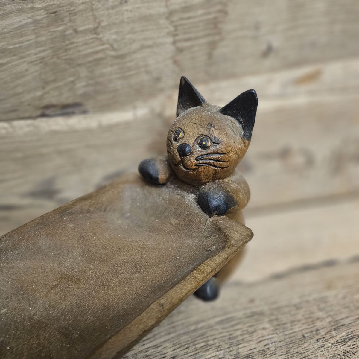 THAI RUSTIC WOODEN CAT TRAY - Authentic Reclamation