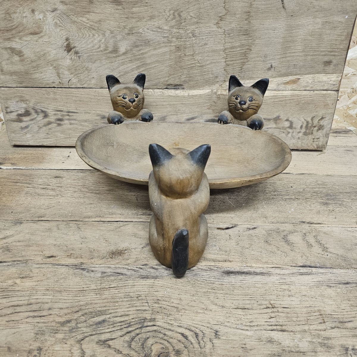 THAI RUSTIC WOODEN CAT TRAY - Authentic Reclamation