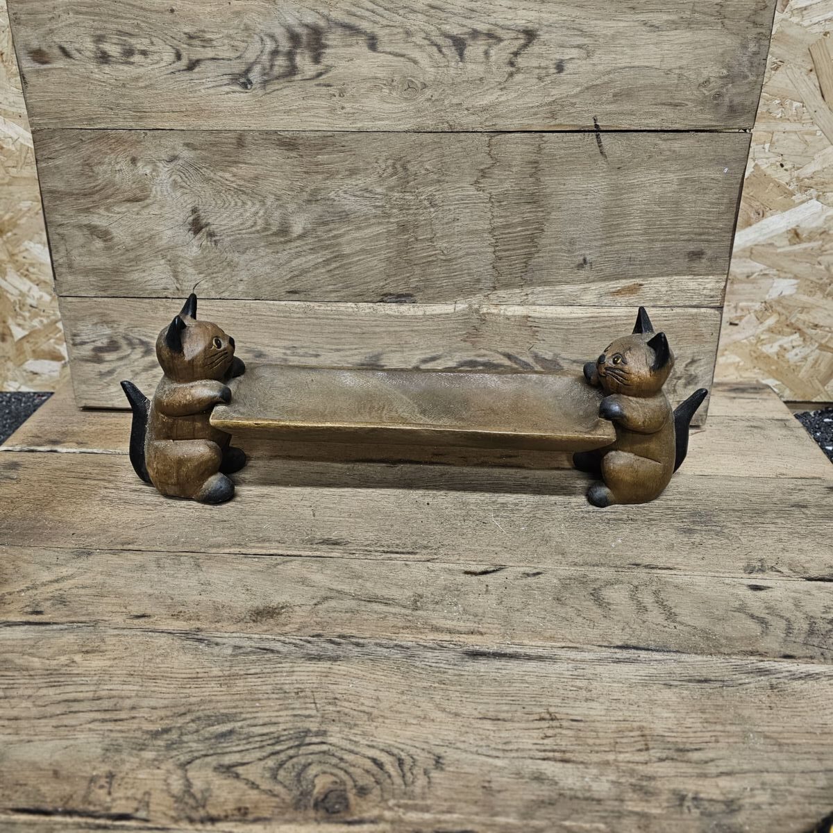 THAI RUSTIC WOODEN CAT TRAY - Authentic Reclamation