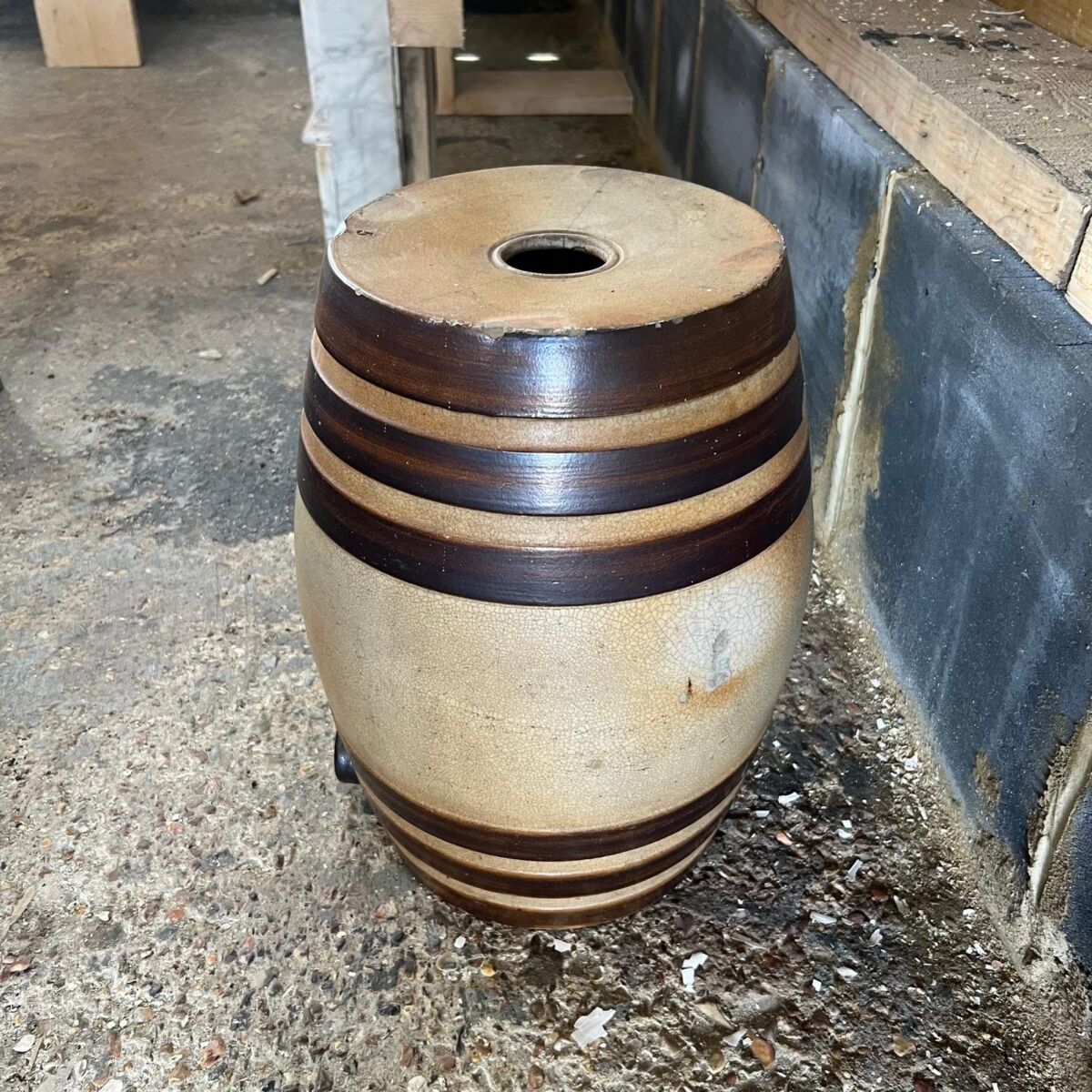 Striped Stoneware Barrel