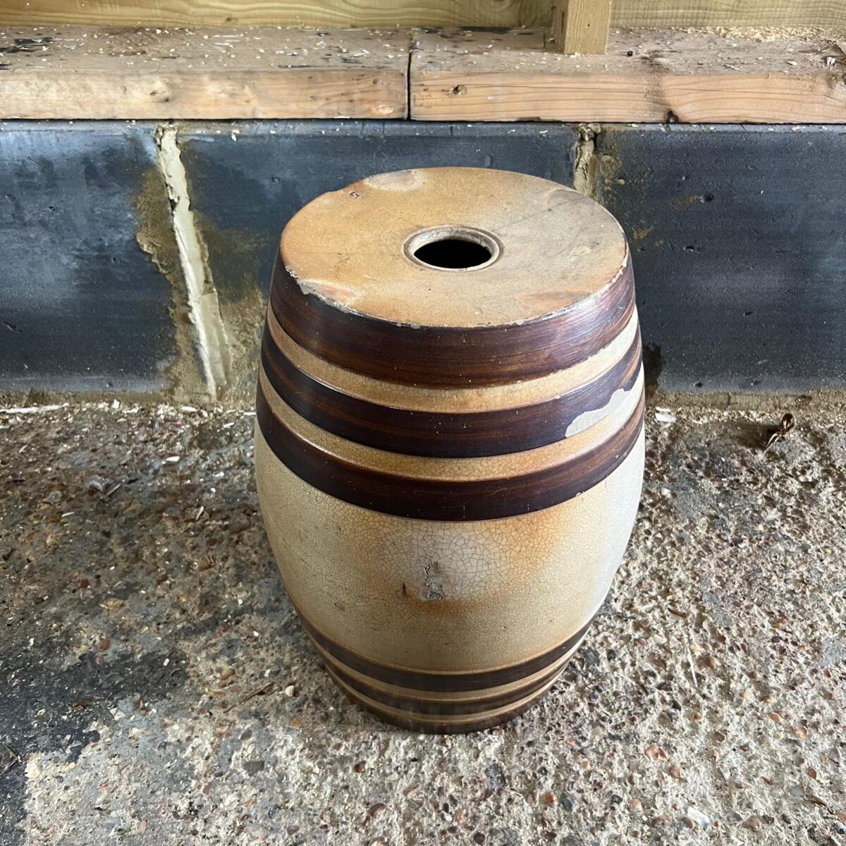 Striped Stoneware Barrel